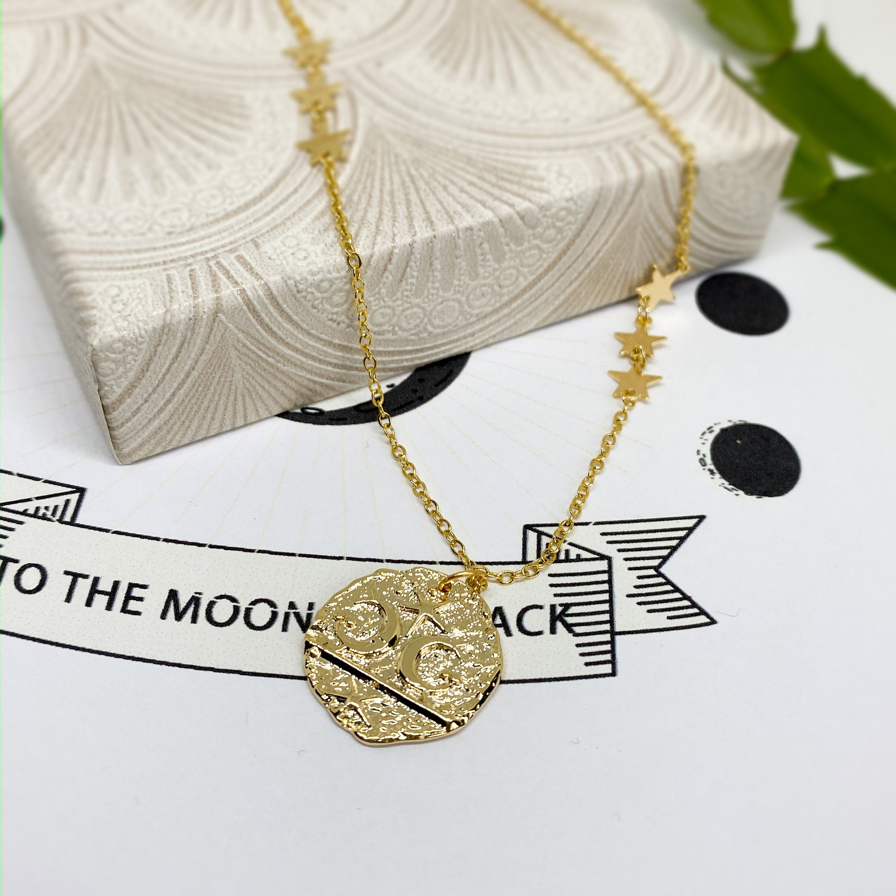 Gold Moon Coin Necklace, Double Moon Witch Necklace, Celestial ...