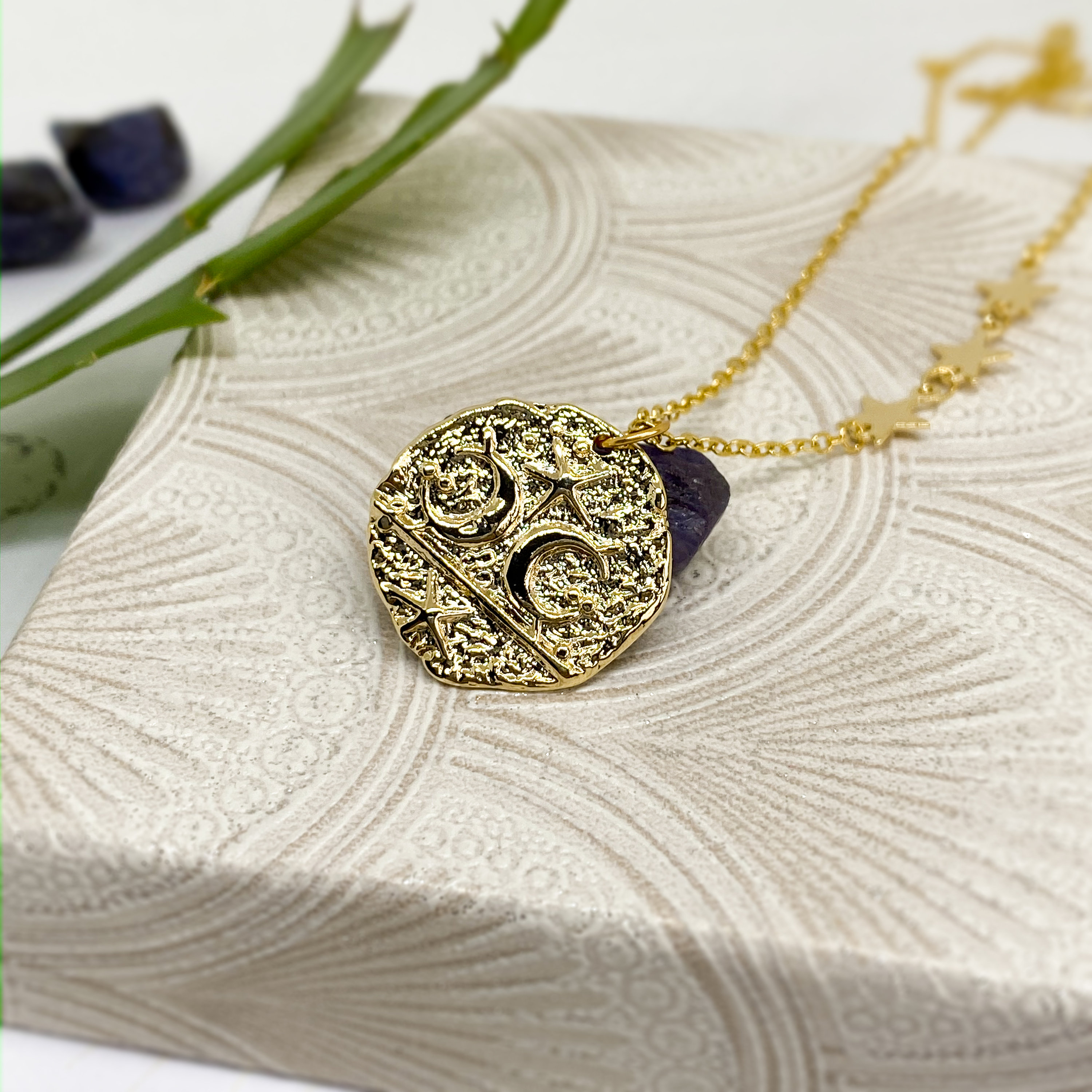 Gold Moon Coin Necklace, Double Moon Witch Necklace, Celestial ...