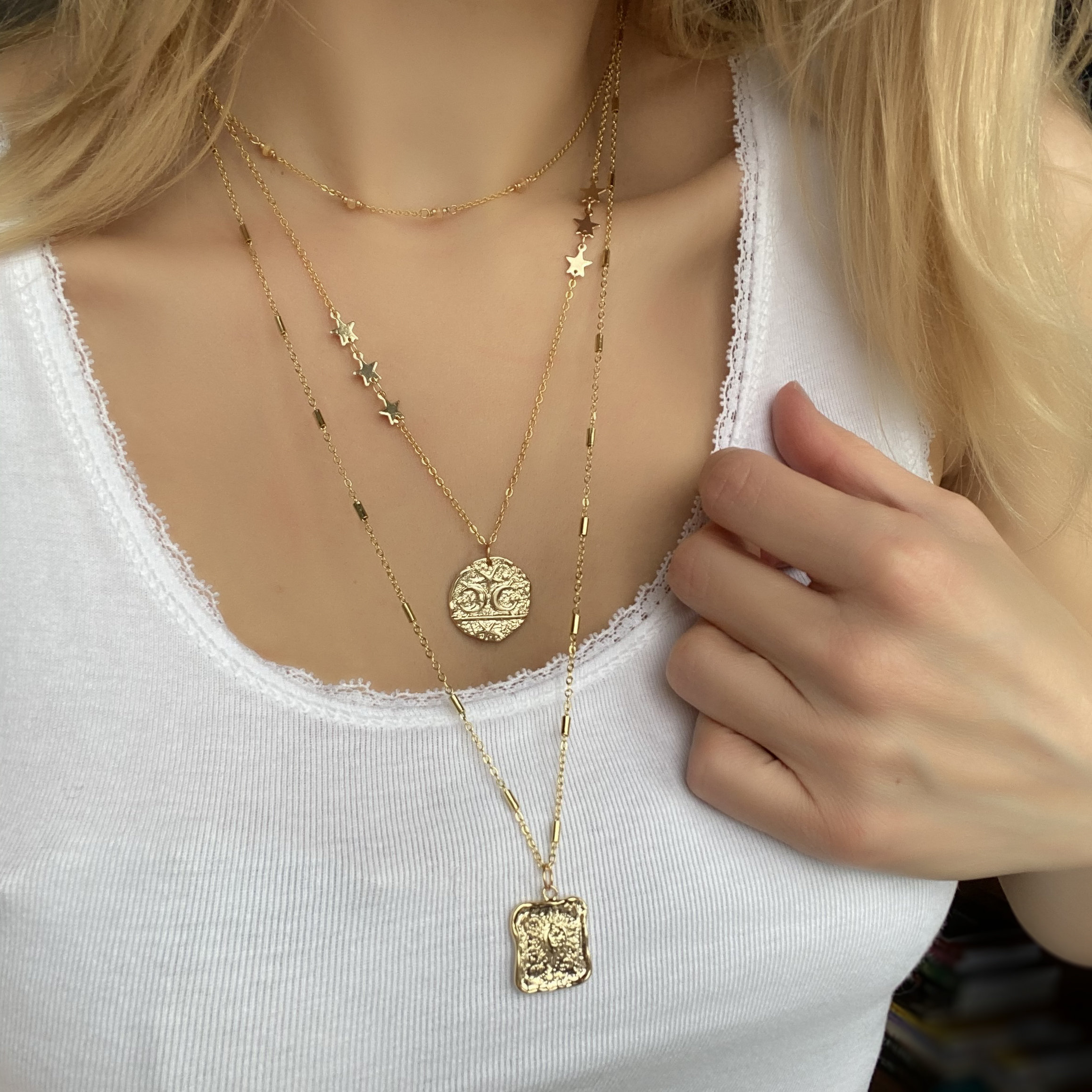 Gold Moon Coin Necklace, Double Moon Witch Necklace, Celestial ...